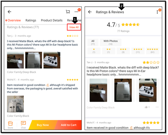 Where can I see an item’s reviews and ratings? | Lazada