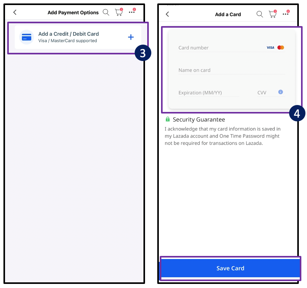 Add or remove your credit/debit card details | Lazada