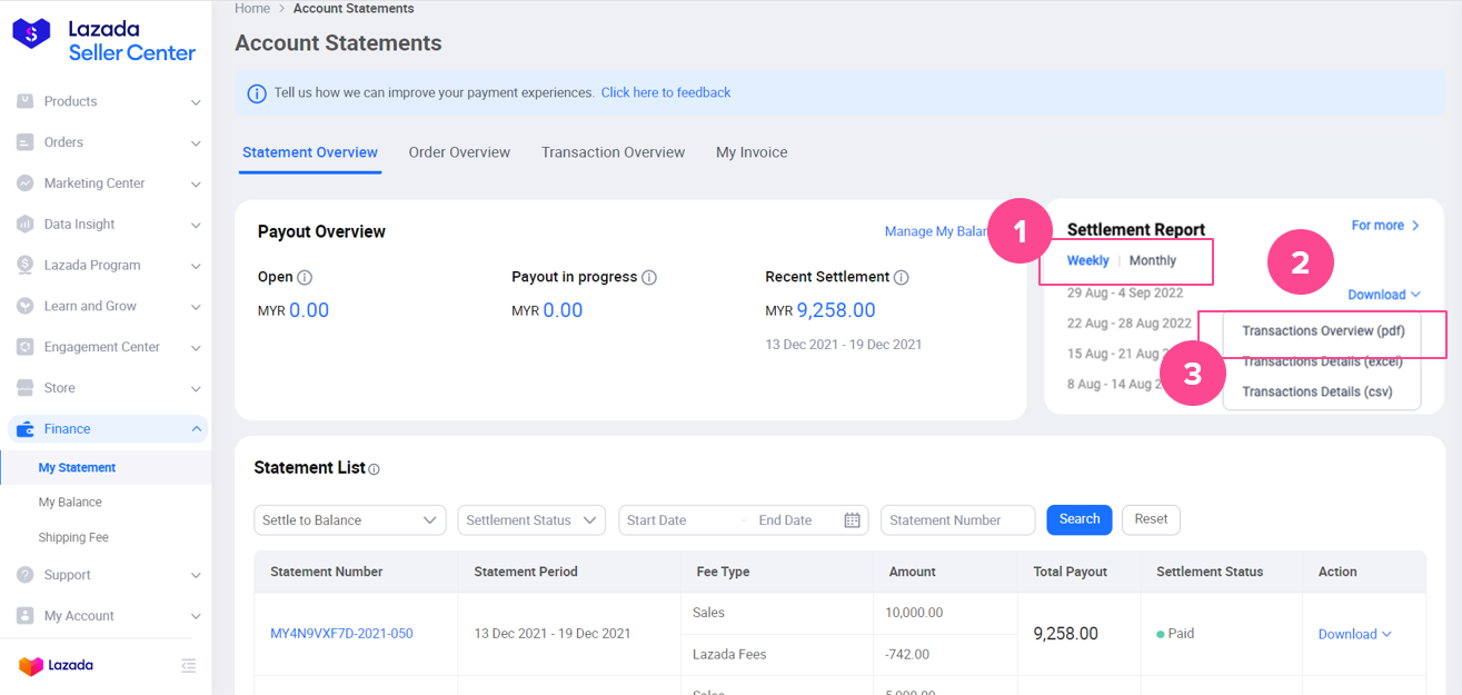 Seller Account Statement FAQ| Lazada Seller Center