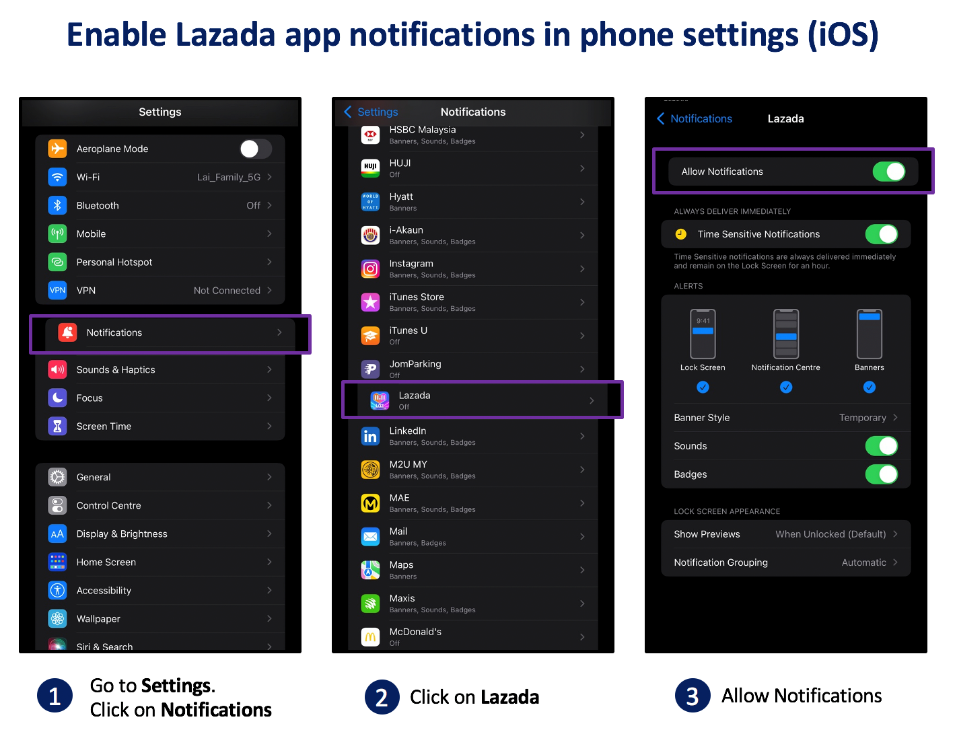 Turn On In-App Notifications | Lazada