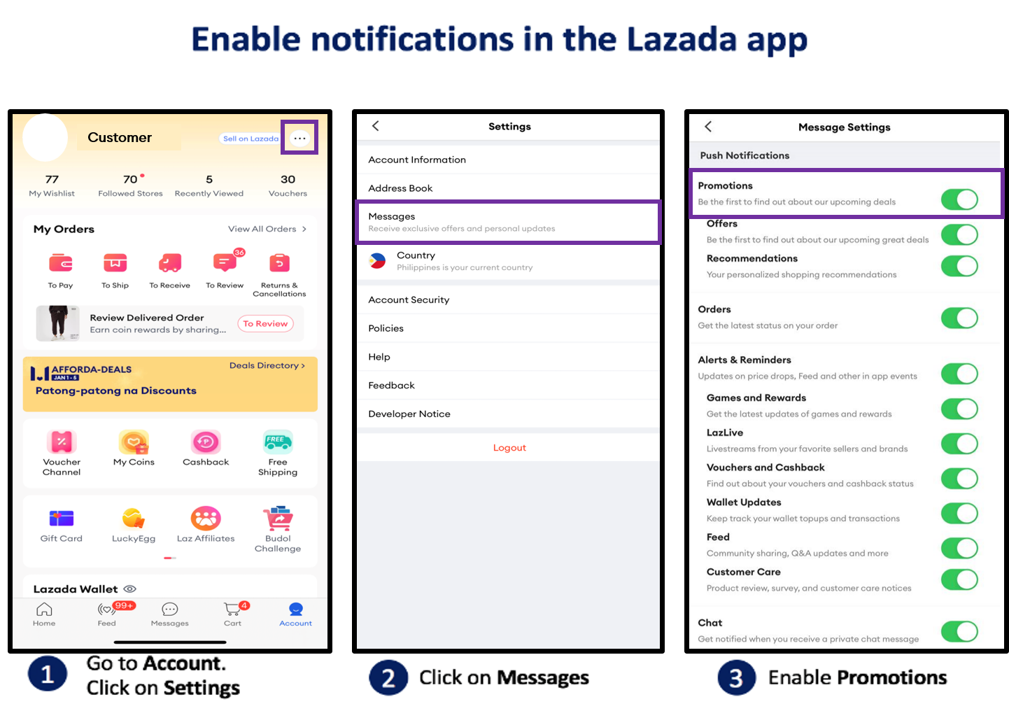Turn On In-App Notifications | Lazada