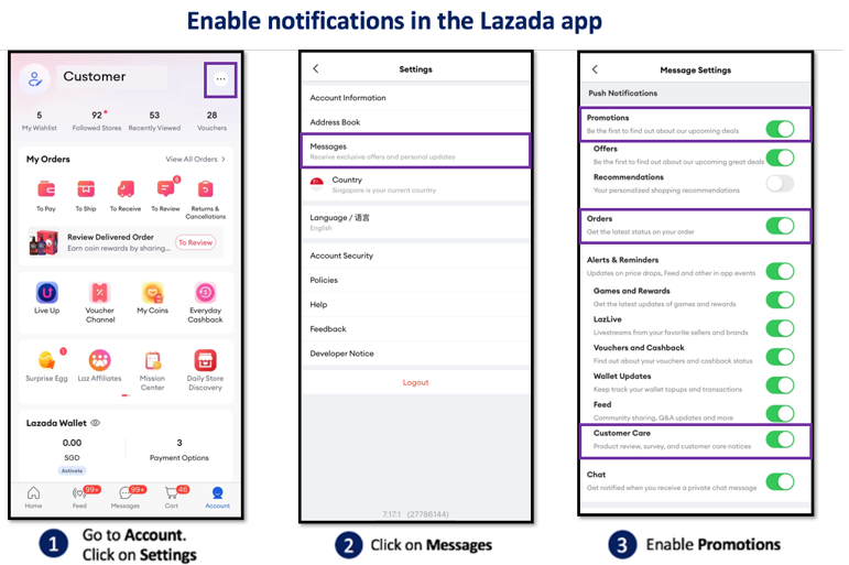 How do I turn on Lazada app notifications? | Lazada