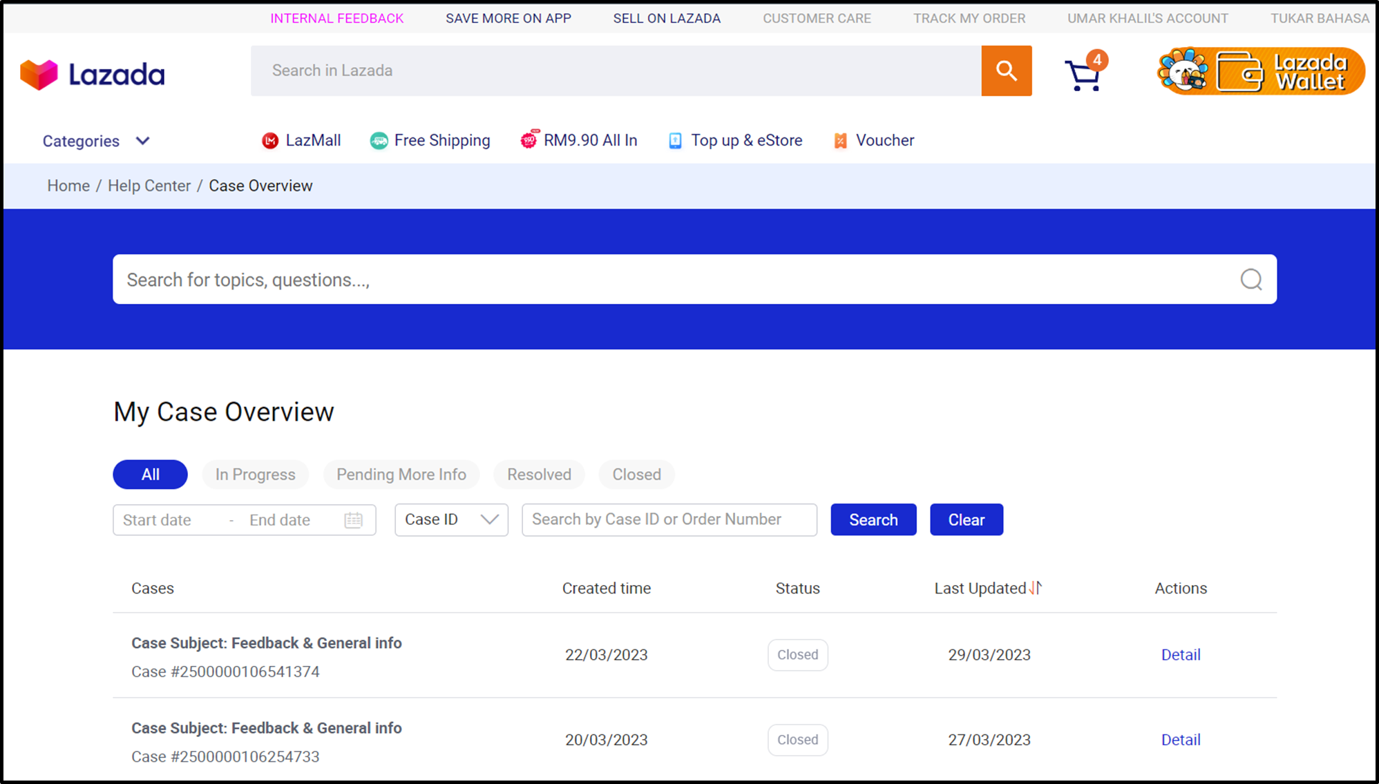 My Case Overview | Lazada